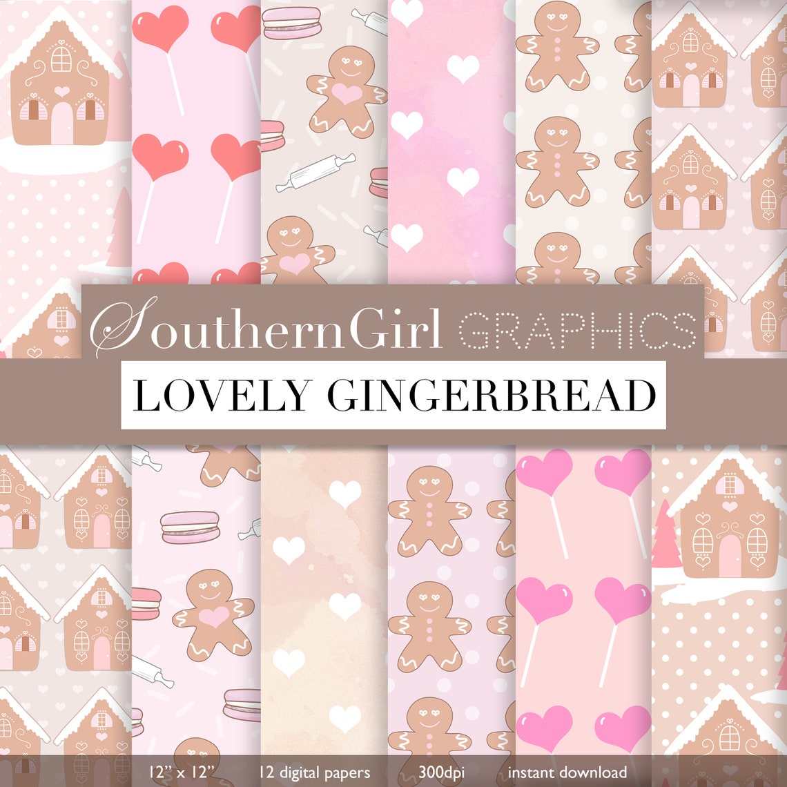 Valentine's Day Gingerbread Digital Paper: - Etsy