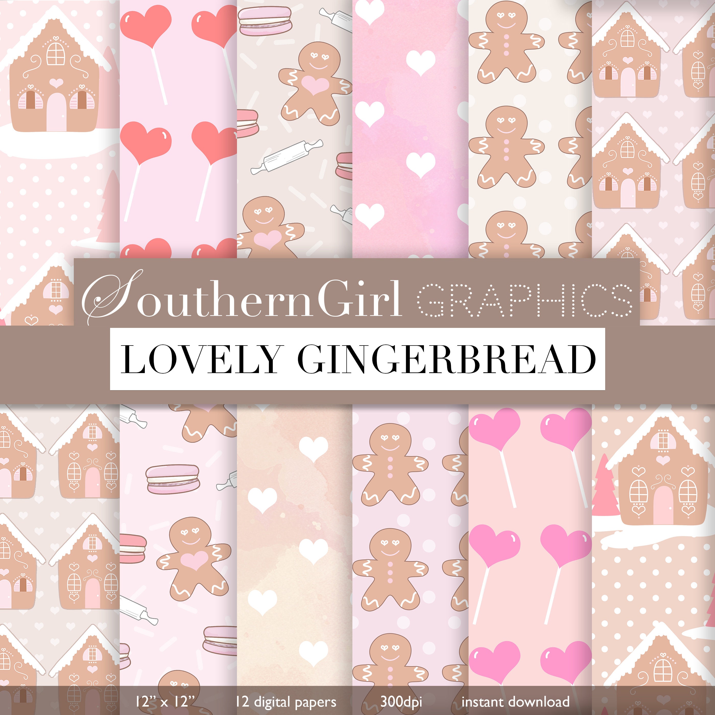 Valentine's Day Gingerbread Digital Paper: - Etsy