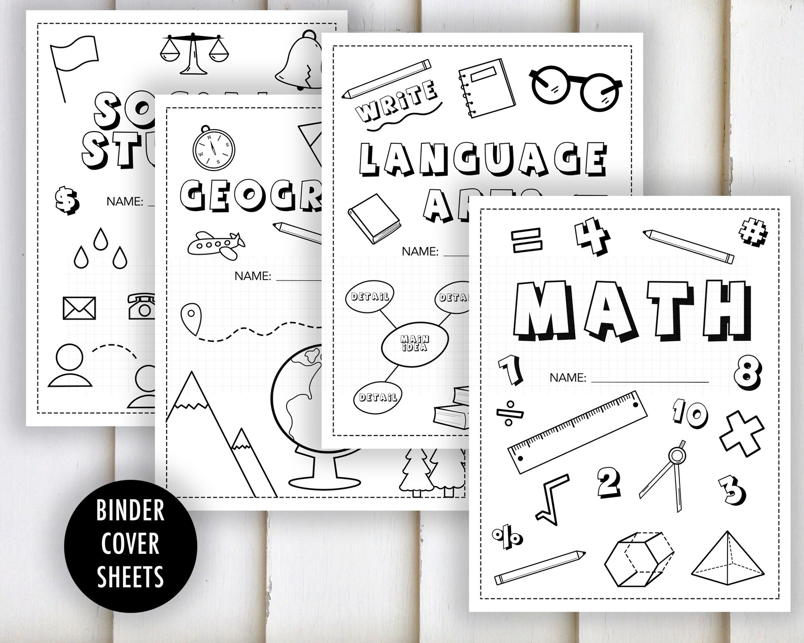 Binder Cover Printable - Cover Sheet, Math, Language Arts, Science ...