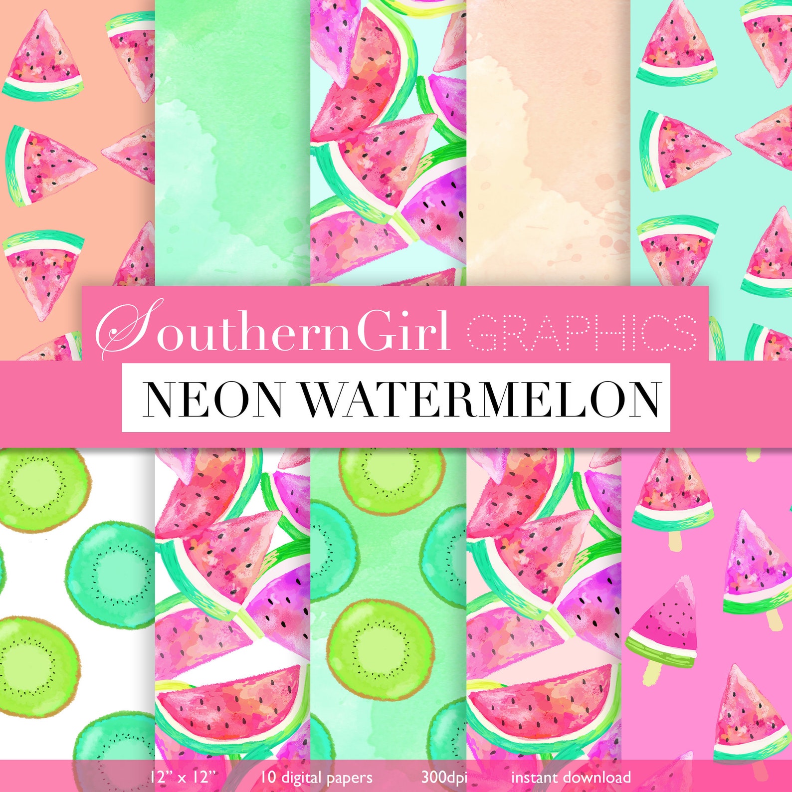 Neon Watermelon Digital Paper: neon Watermelon | Etsy
