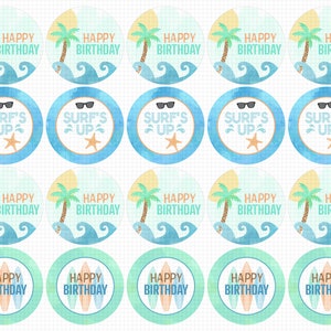 Beach Cupcake Toppers Printable: "surfboard CUPCAKE Topper" Surf, Pool ...