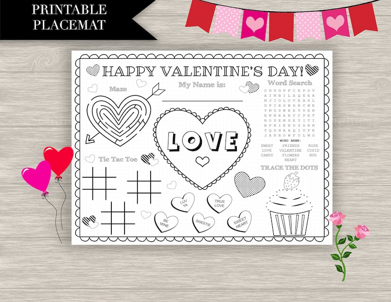 Kids Valentines Placemat VALENTINE'S DAY | Etsy
