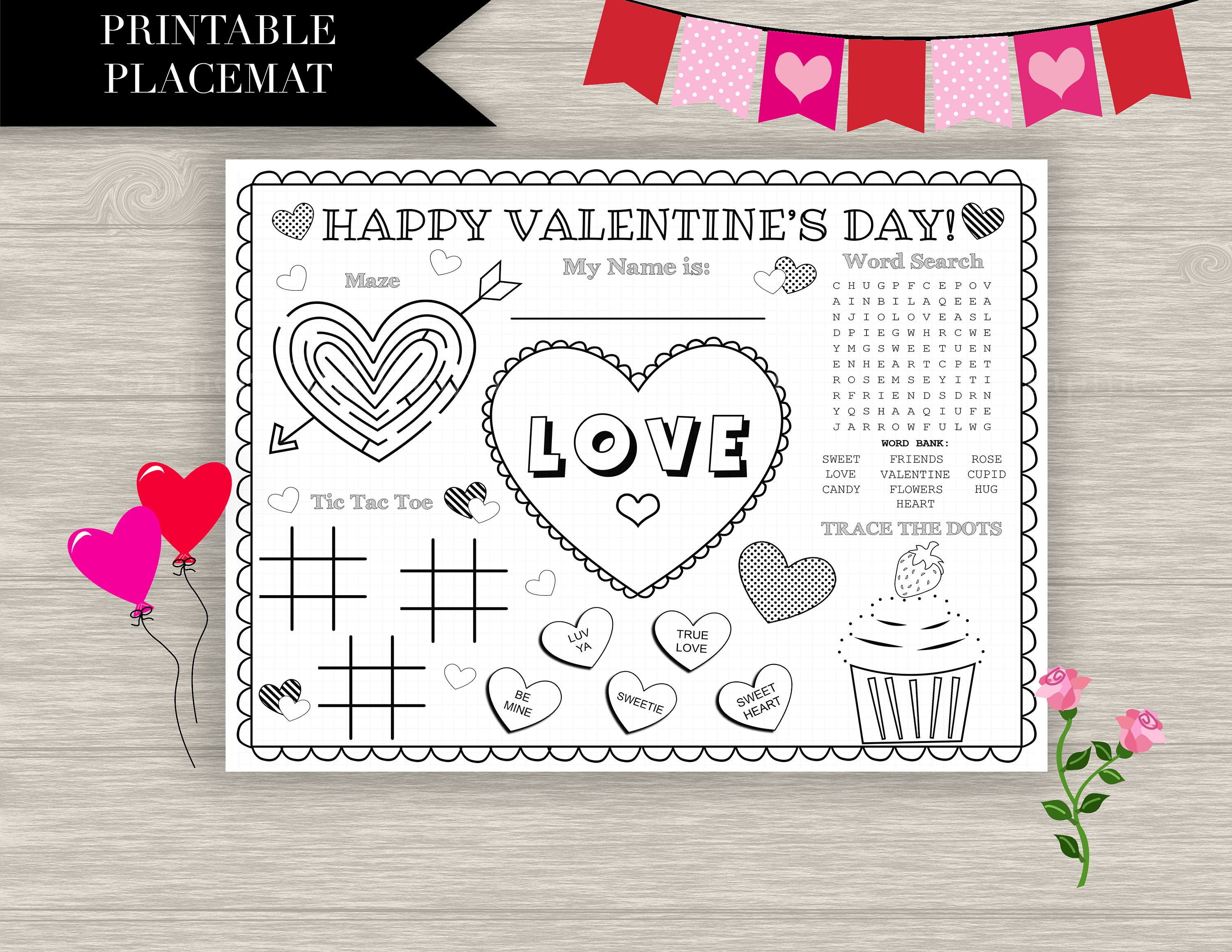 Kids Valentines Placemat VALENTINE'S DAY | Etsy