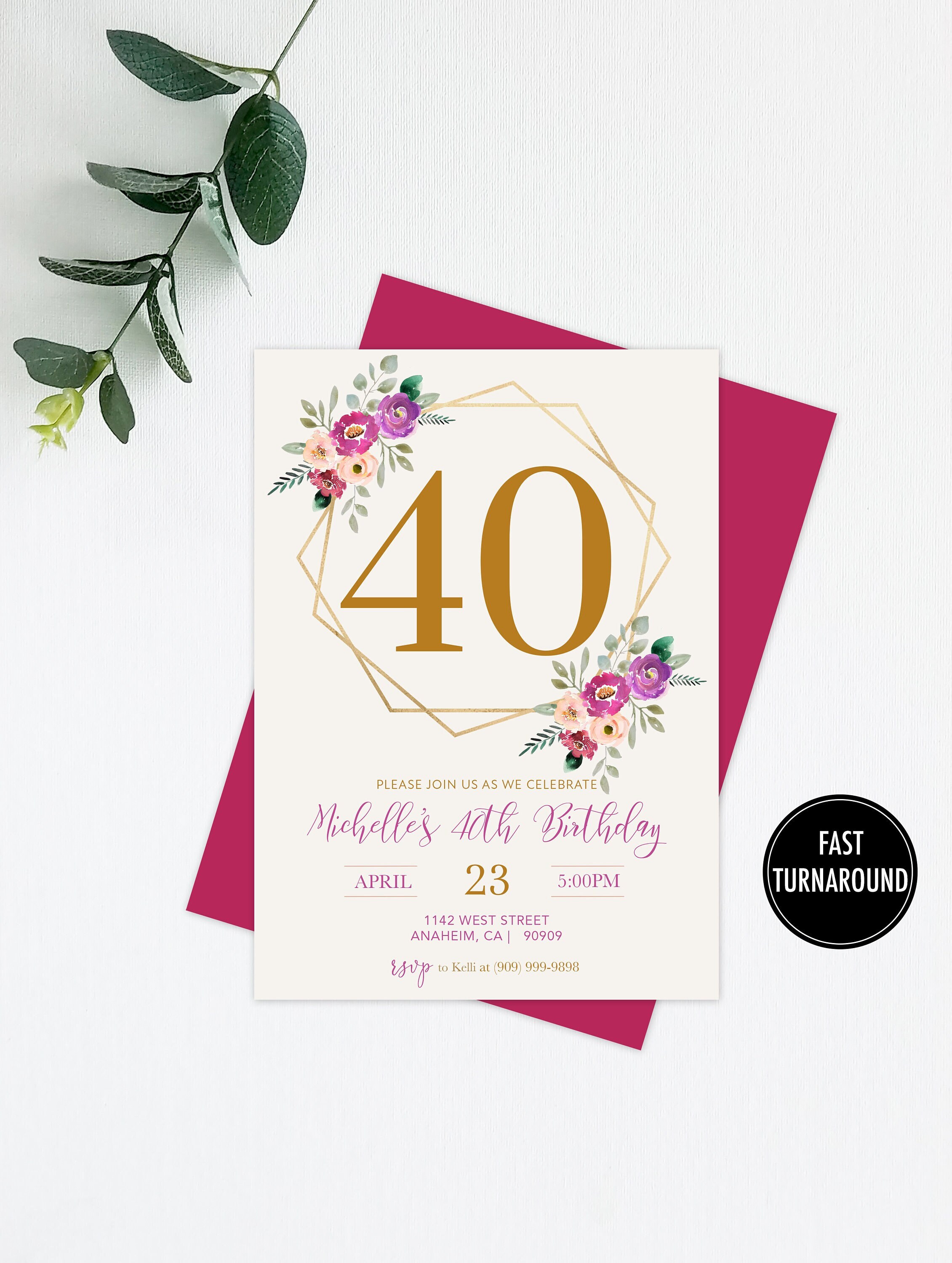 Boho 40th Birthday Invitation Download: 40 FLORAL - Etsy