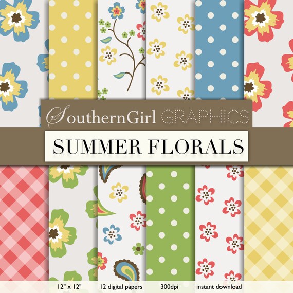 Summer flower digital paper: SUMMER FLORAL with | Etsy