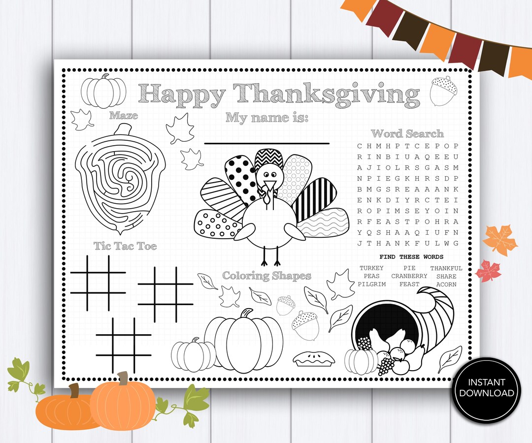 Kids Thanksgiving Placemat - "thanksgiving Placemat" Kids Table ...