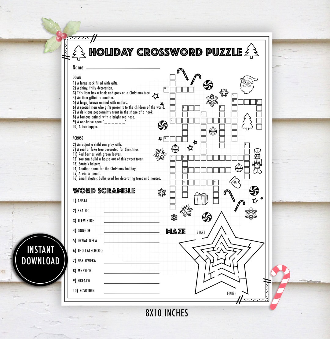 Christmas Crossword Activity Puzzle- "christmas Worksheets" Winter ...