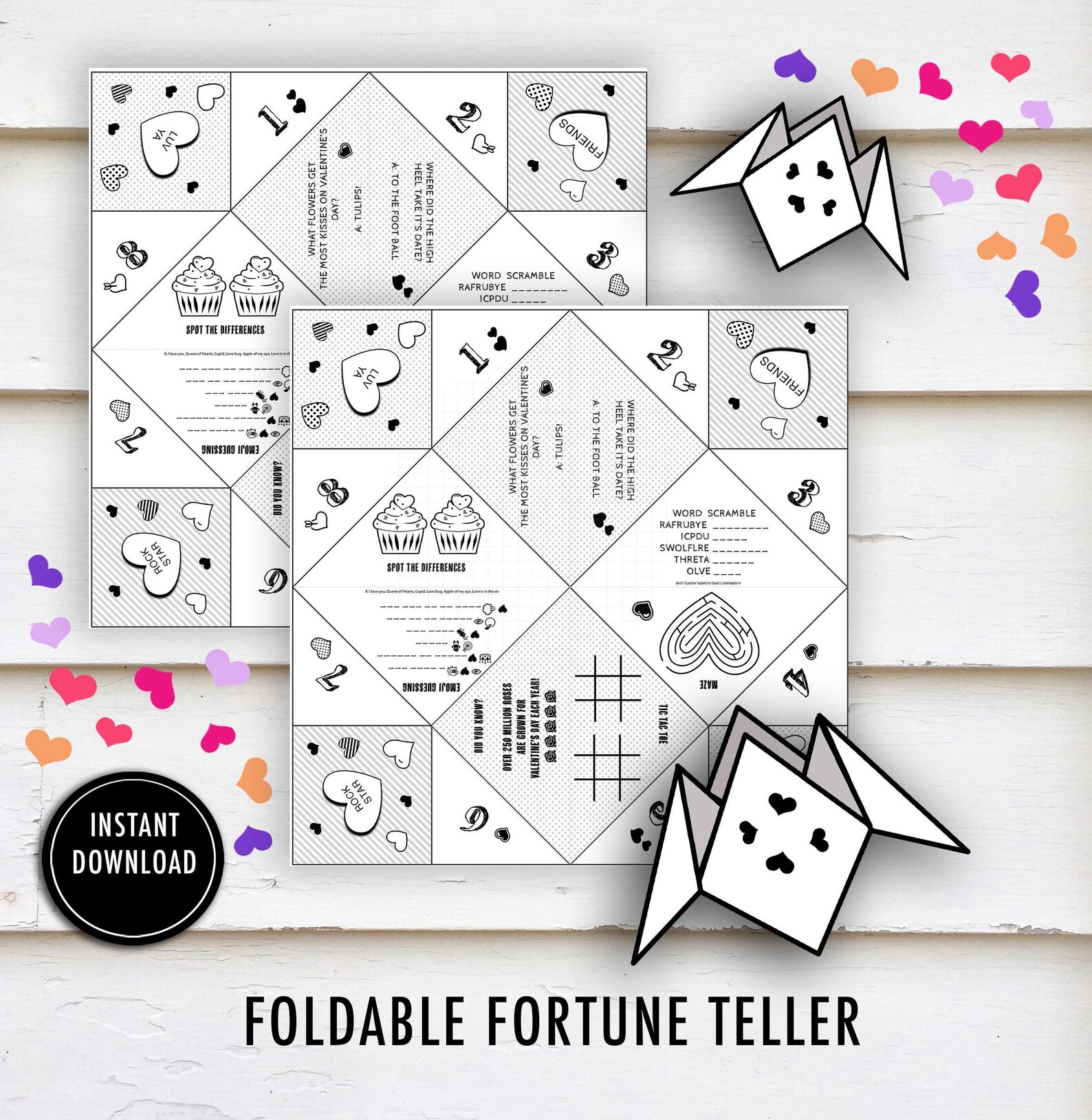 Valentine Fortune Teller: Kids Cut & Color Craft (digital Download) - Etsy