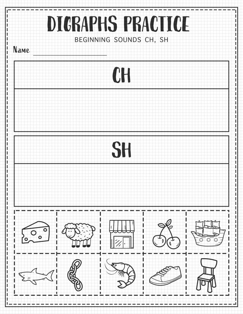 Digraphs CH SH Practice Worksheet: Phonics Cut & Paste (PDF) - Etsy