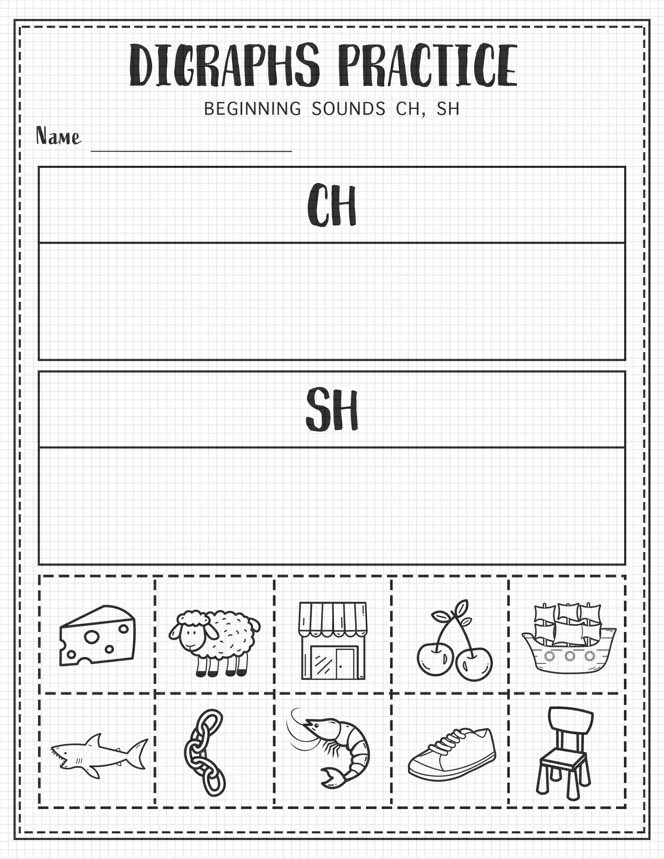 Digraphs CH SH Practice Worksheet: Phonics Cut & Paste (PDF) - Etsy