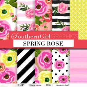 Rose Digital Paper: "spring Floral" Floral Striped Digital Paper ...