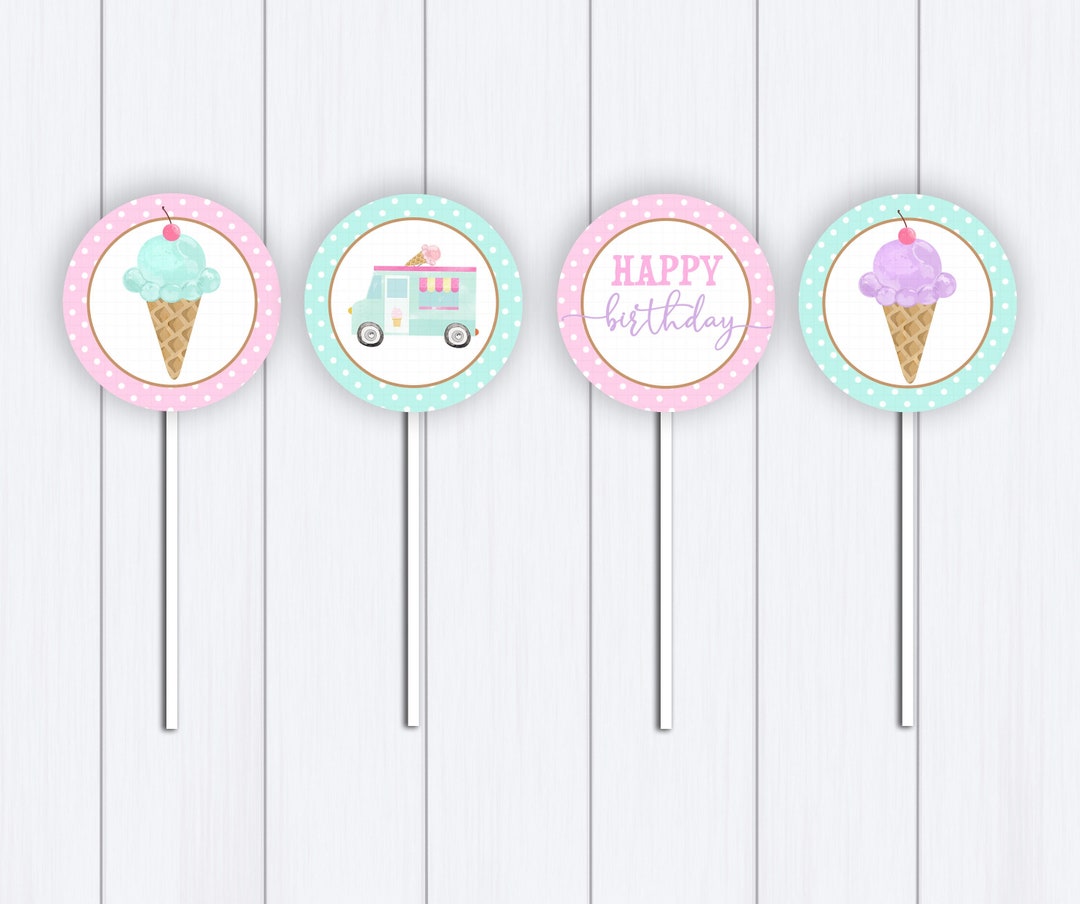 Ice Cream Cupcake Toppers Printable: "ice CREAM Cupcake" Pink, Ice ...