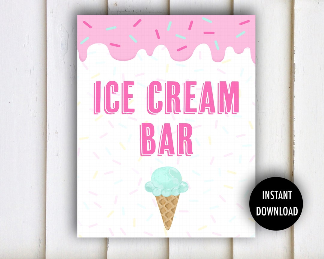 Pink Ice Cream Bar Sign Printable: "ice CREAM Bar" Pink and White ...