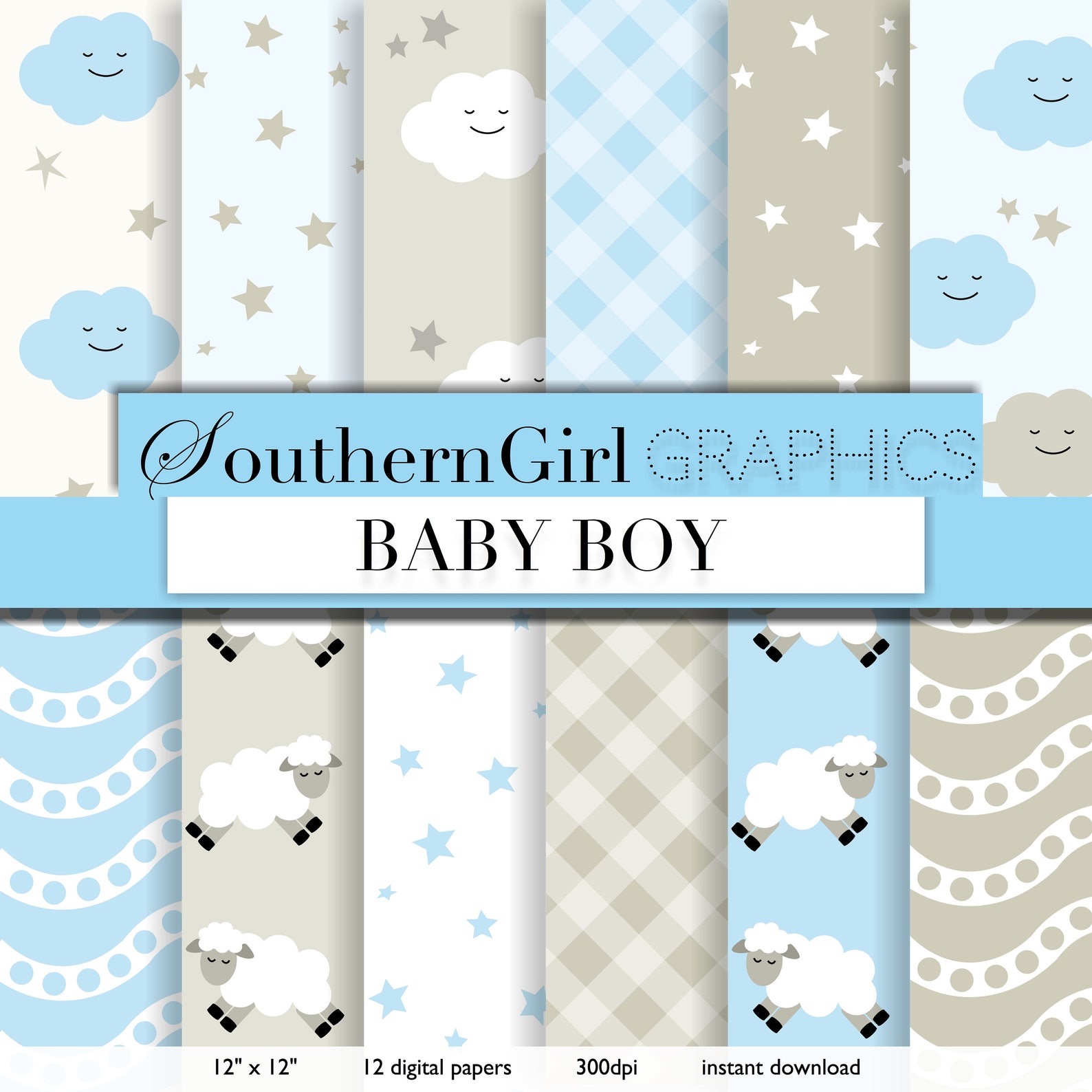 Baby Boy Digital Paper baby BOY Clouds With - Etsy