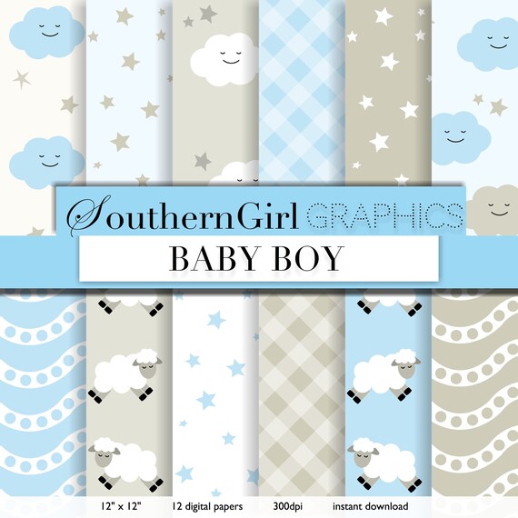 Baby Boy Digital Paper baby BOY Clouds With | Etsy