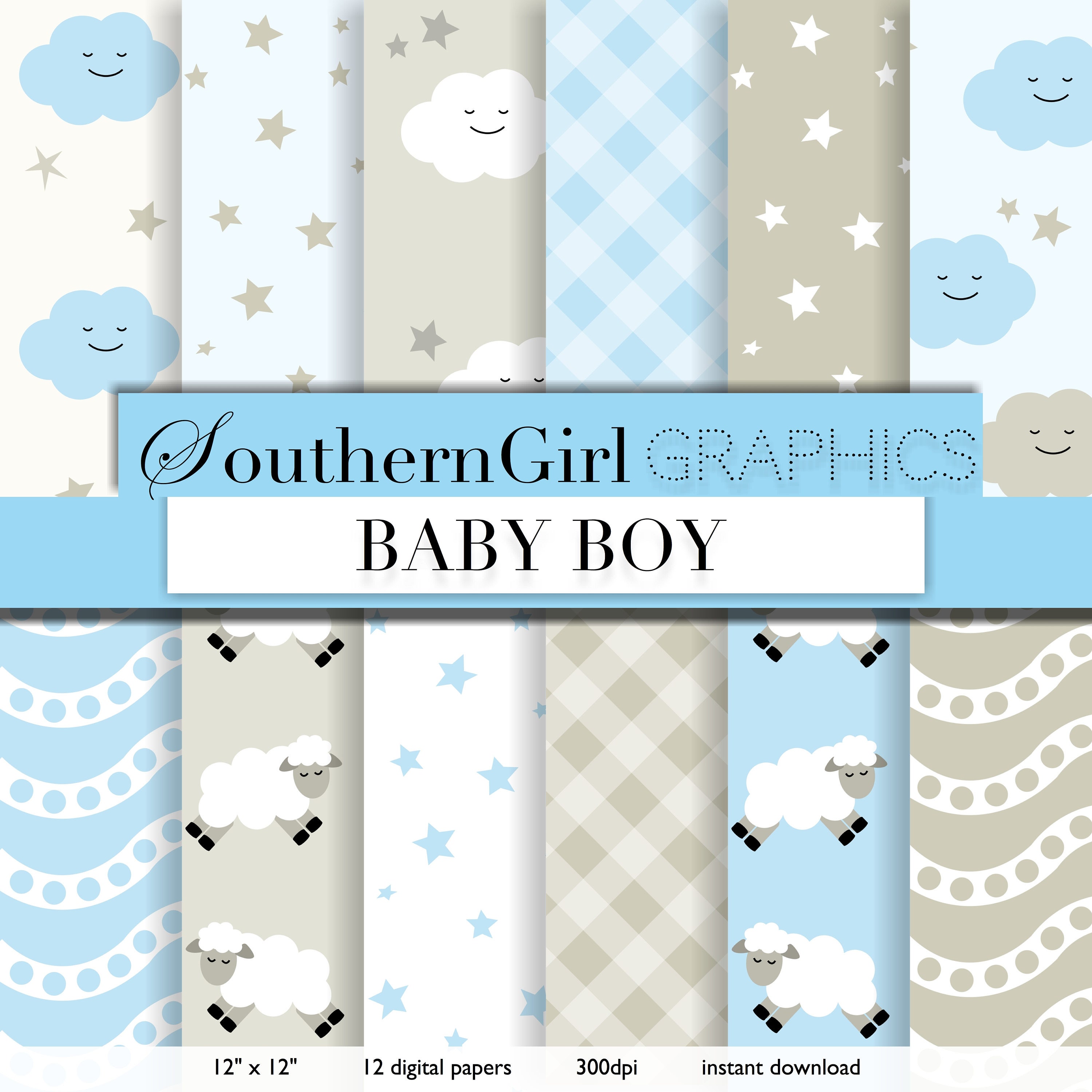 Baby Boy Digital Paper baby BOY Clouds With - Etsy