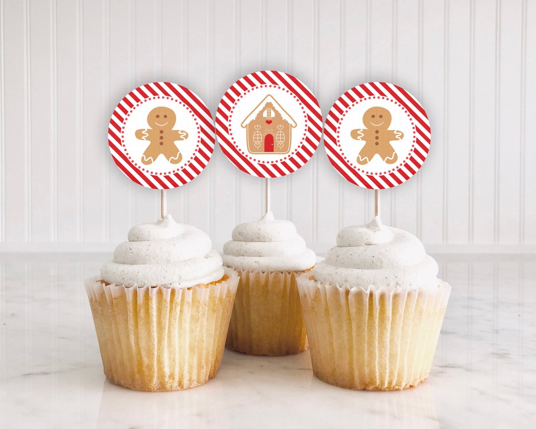 Gingerbread Cupcake Toppers Printable: "gingerbread Party" Red Stripe ...
