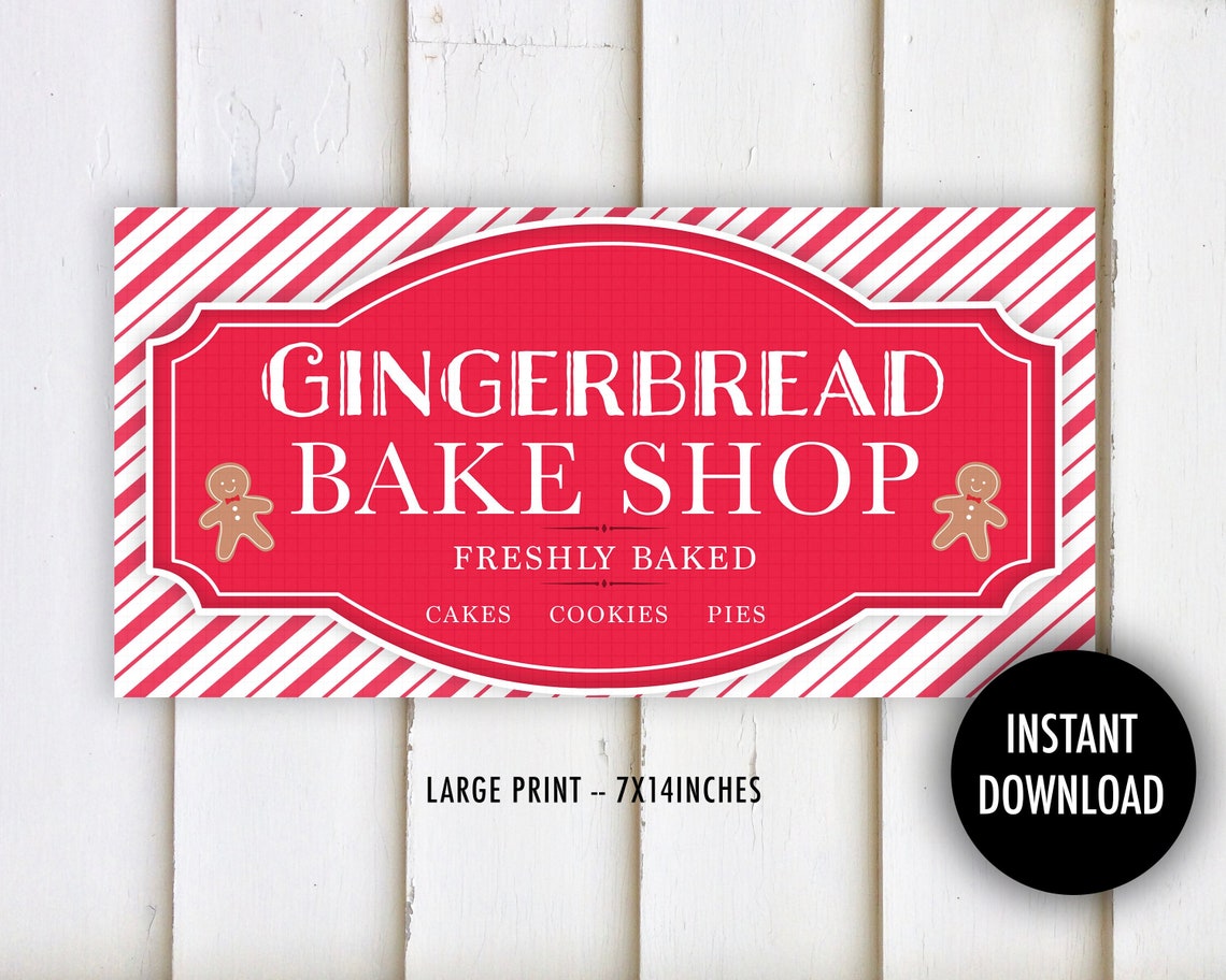 Gingerbread Bakery Sign Printable Download: "bake Shop" Christmas Decor ...