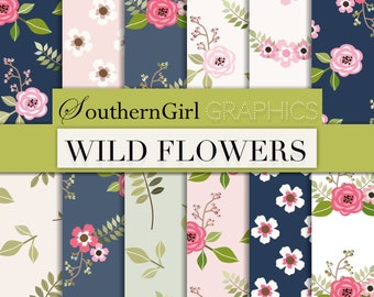 Light Pink Floral Digital Paper: wild Flowers With | Etsy