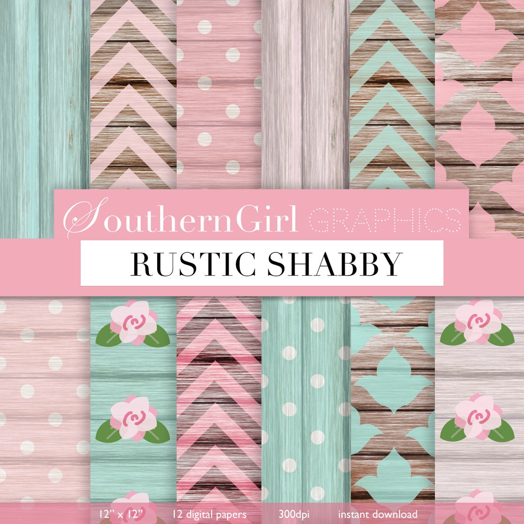 Pink Aqua Digital Paper: "rustic Shabby" With Shabby Chic, Pink, Mint ...