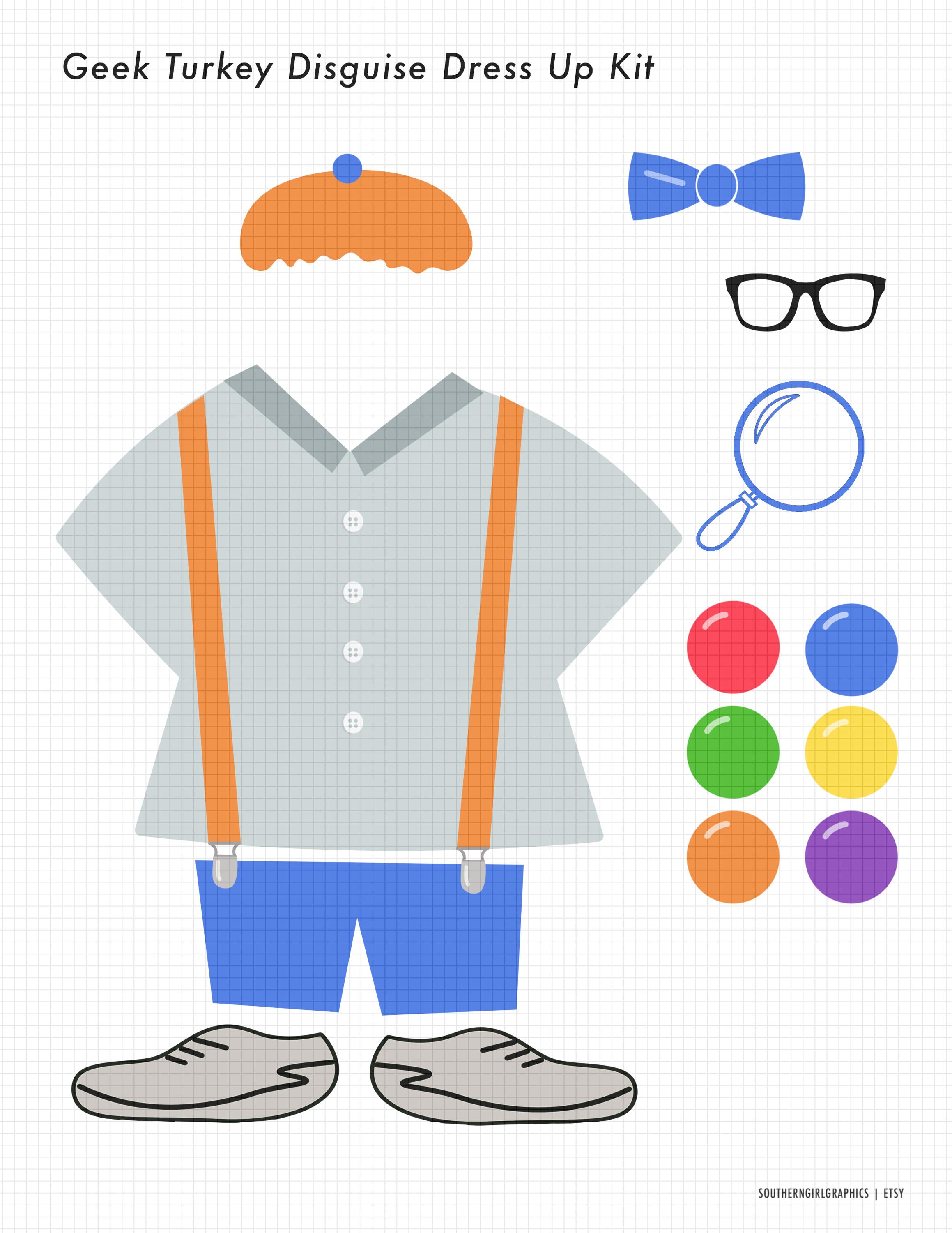 Turkey Disguise Clip Art - Geek Turkey, Glasses, Suspenders, Geeky ...
