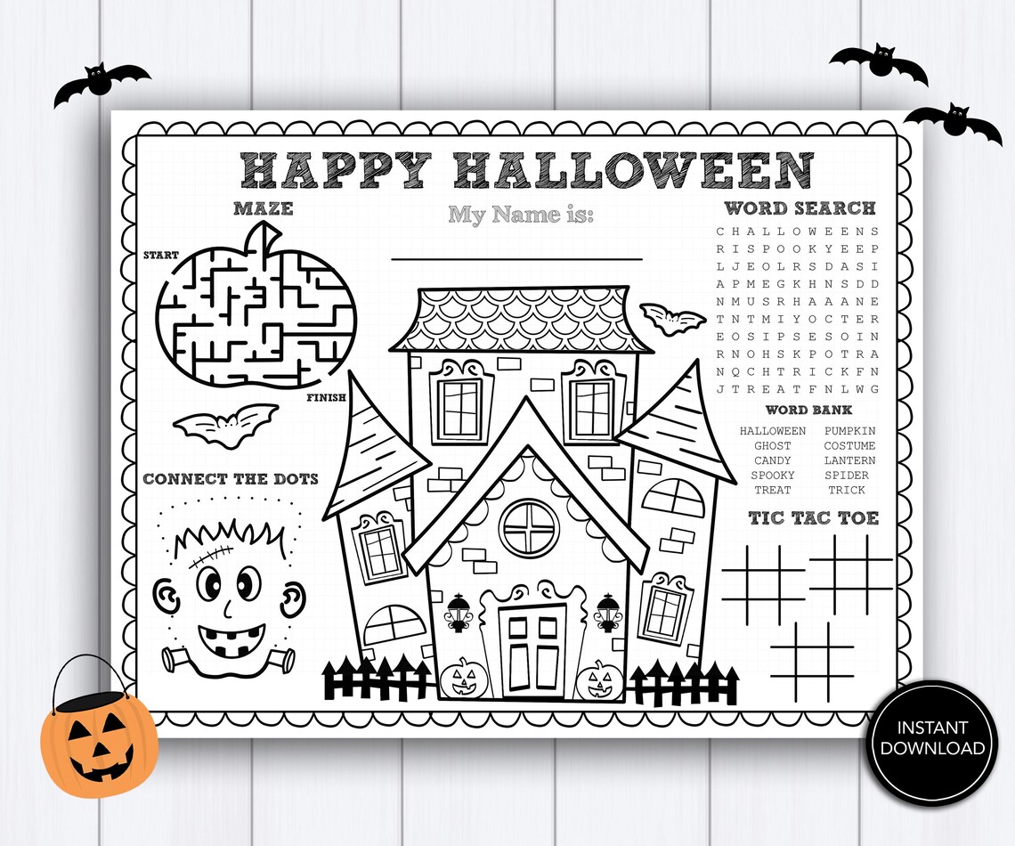 Halloween Activity PRINTABLE - "kids Placemat" Kids Halloween ...