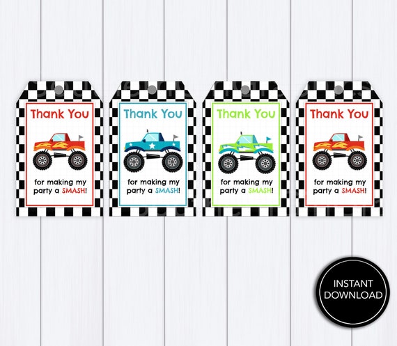 Monster Truck Favor Tag Printable Digital Download: - Etsy