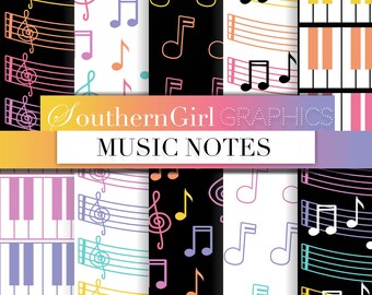Music Digital Paper music Notes With Bright Neon - Etsy