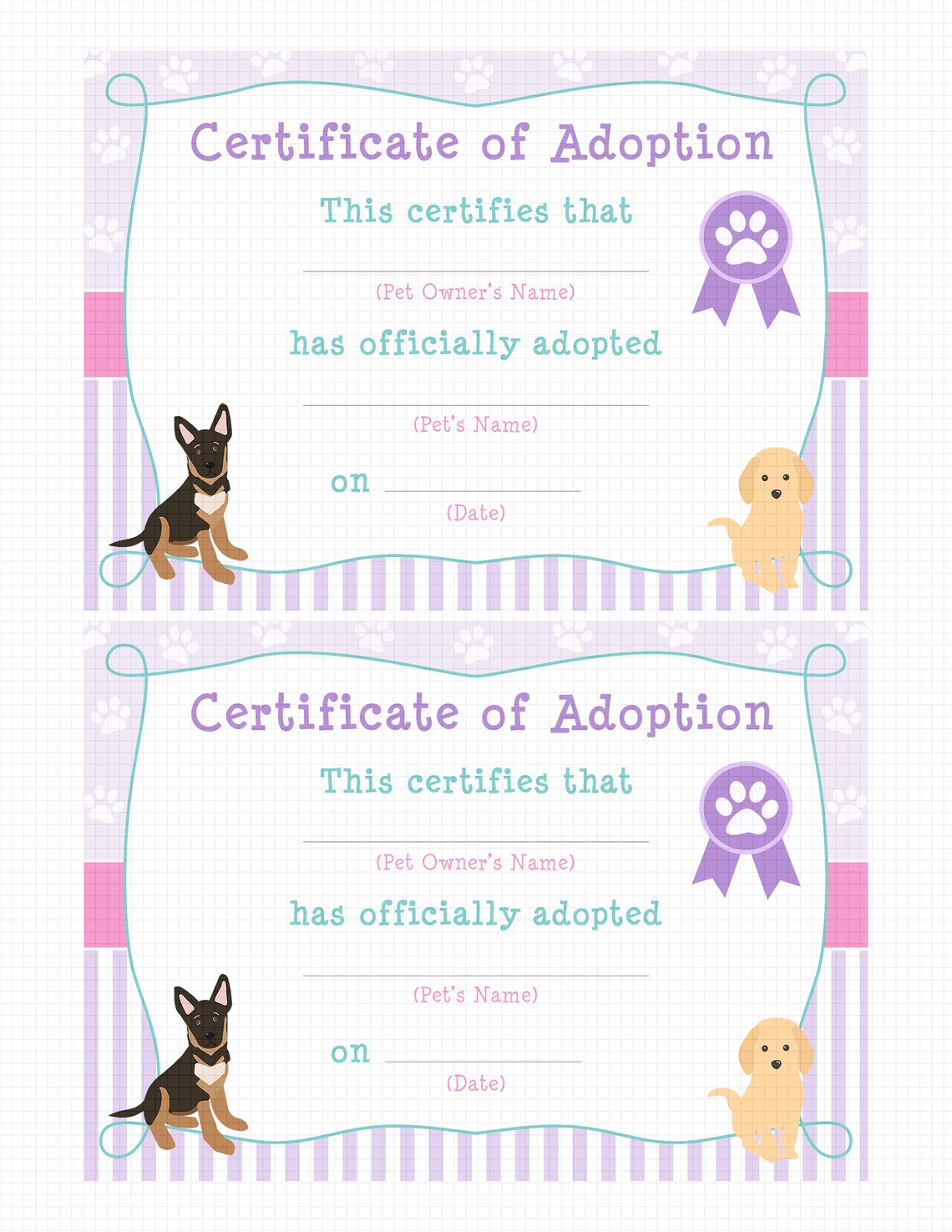 Adopt a Pet Certificate Party Digital File: pet ADOPTION - Etsy