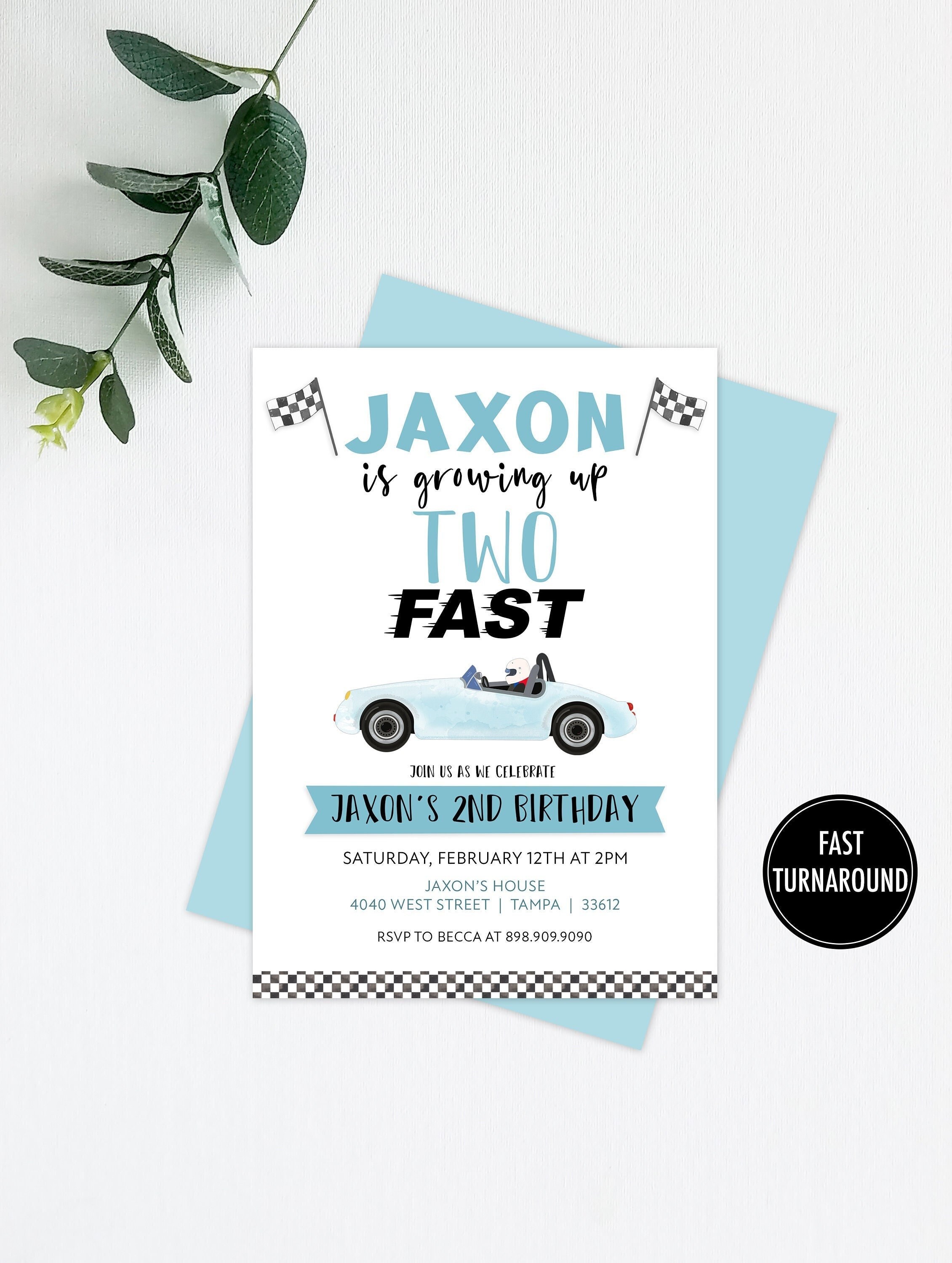 Race Car Birthday Invitation Printable: Two Fast, Two Fast Too Curious ...