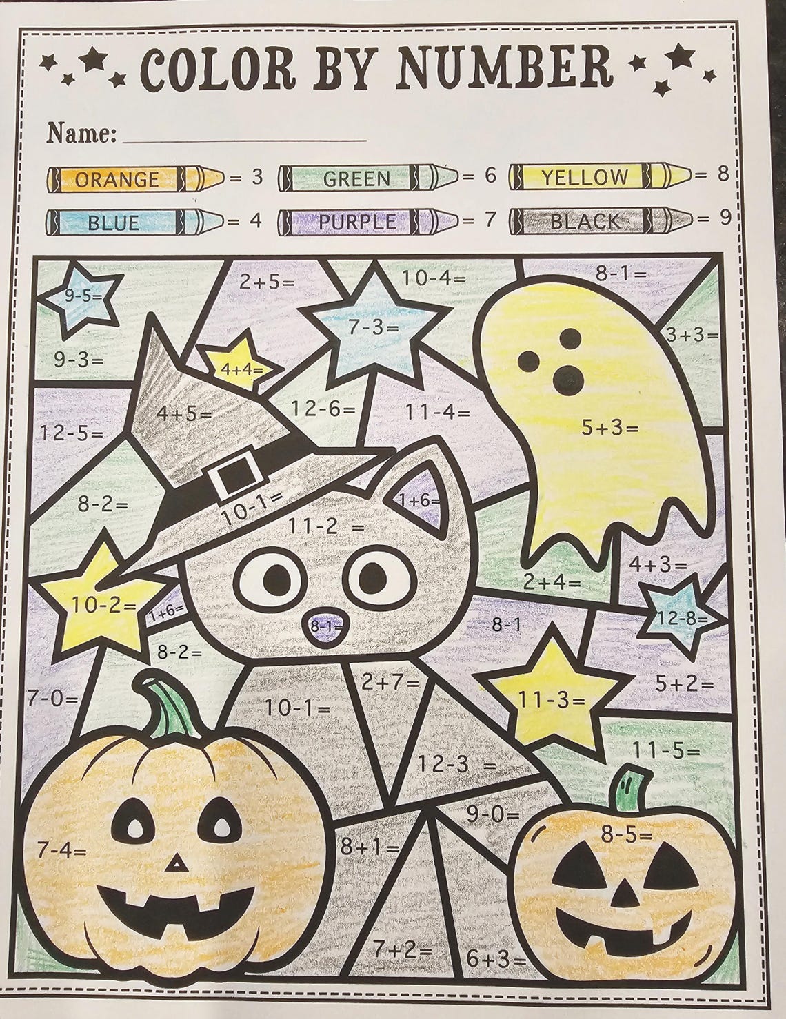 Halloween Color by Number - "color BY Number" - Cat, Math, Addition ...