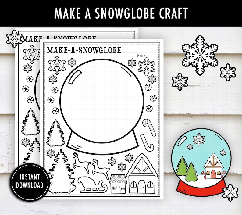 Printable Winter Snowglobe Craft PDF - Cut and Paste Christmas Activity ...
