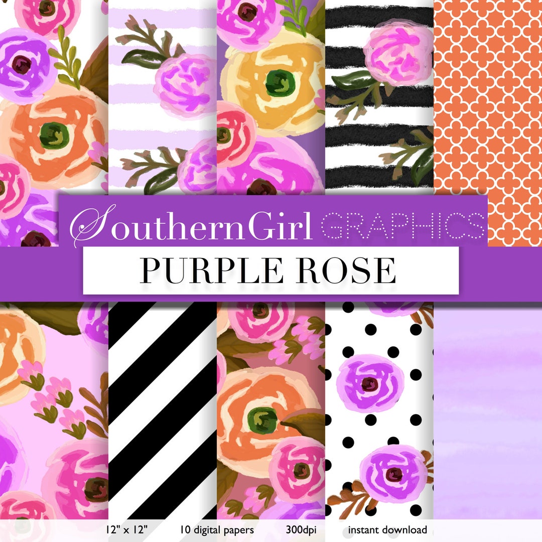 Purple Watercolor Digital Paper: "purple Rose" With Purple, Pink ...