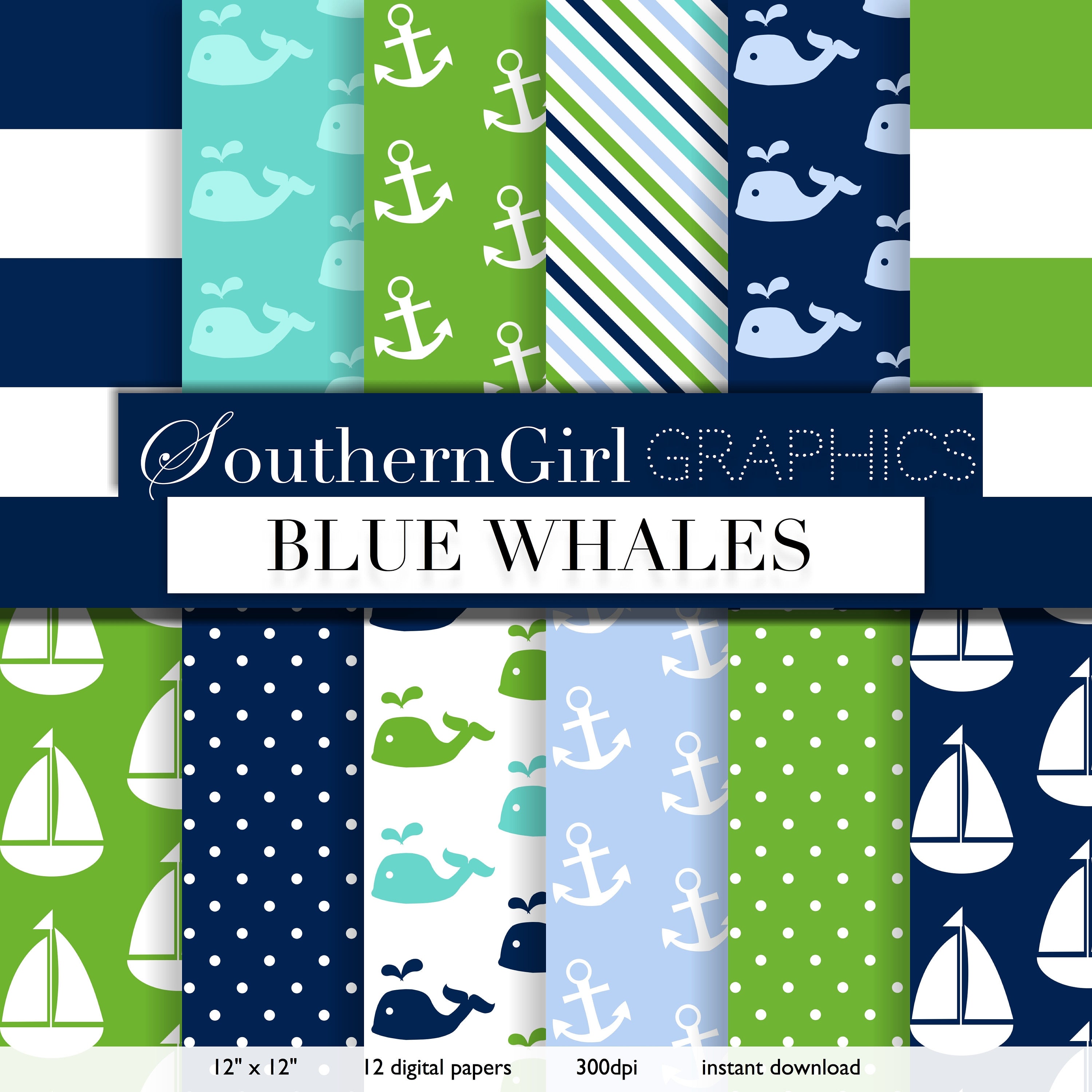 Blue Whale Digital Paper: blue Whales With | Etsy