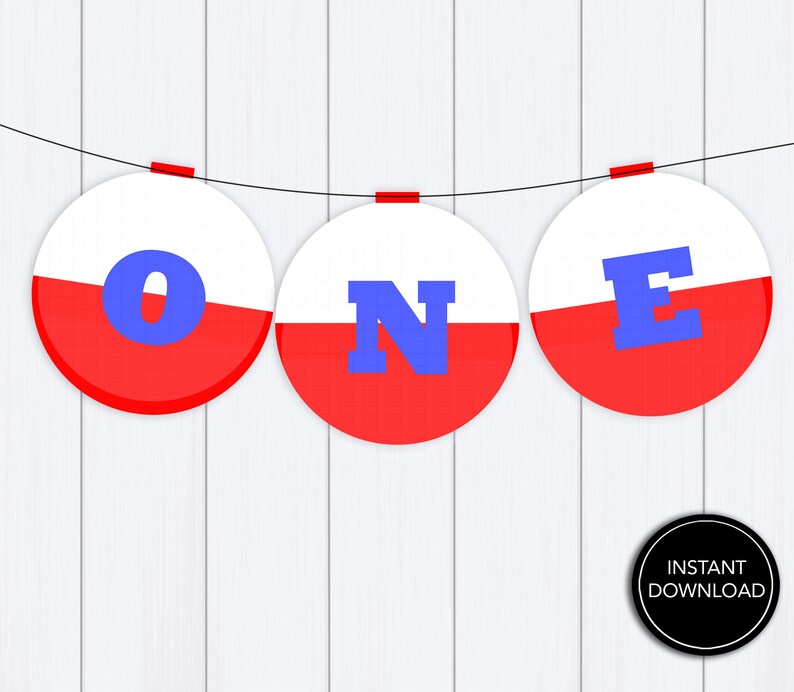 Ofishally One Banner Printable Digital Download: bobber - Etsy