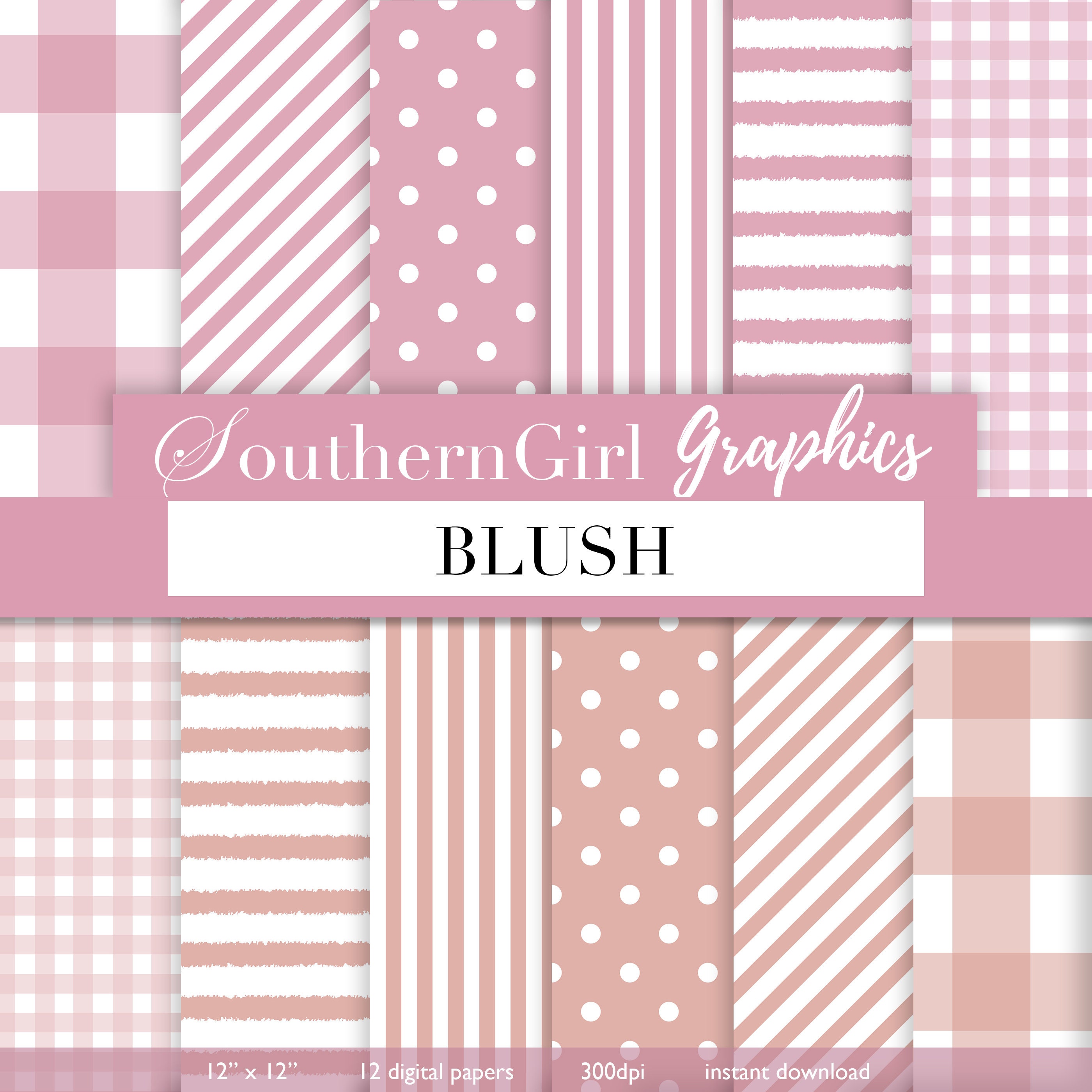 Blush Pink Digital Paper: "pinks" With Light Pink, White, Striped ...