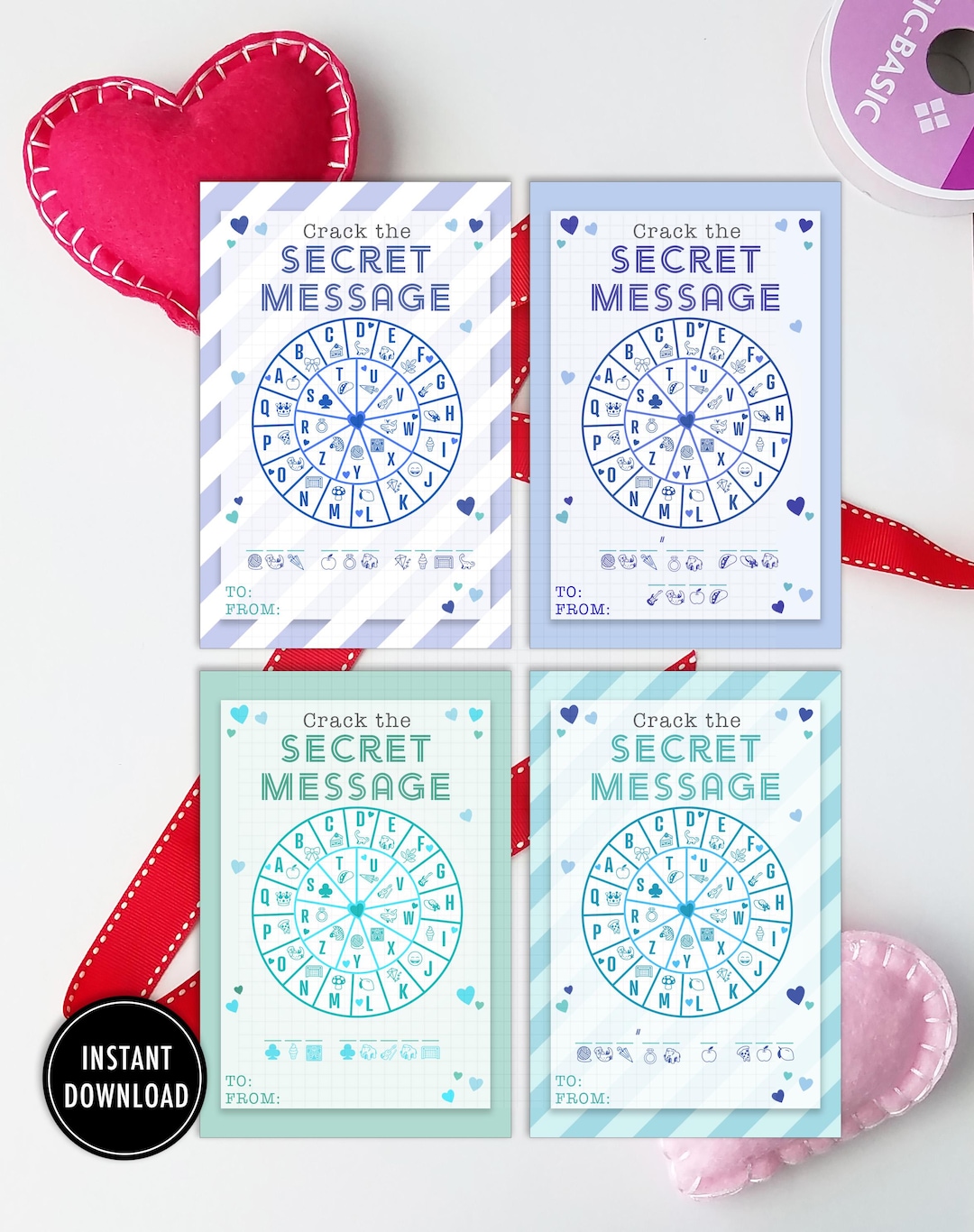Blue Decodable Secret Message Valentine Cards | Printable Kids ...