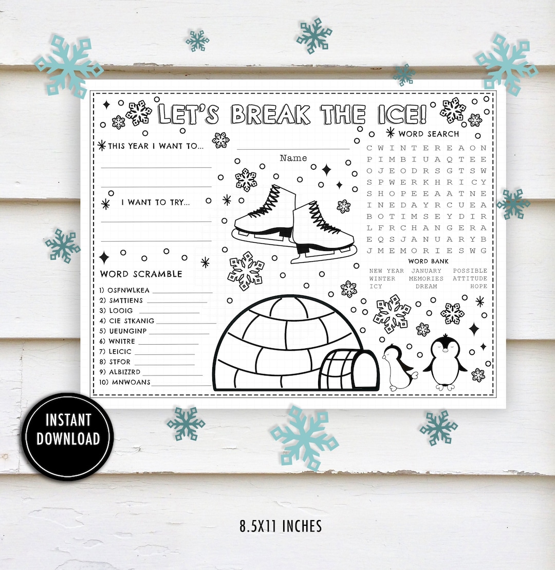 Back From Winter Break Printable Placemat - "ice BREAKER Placemat" New ...