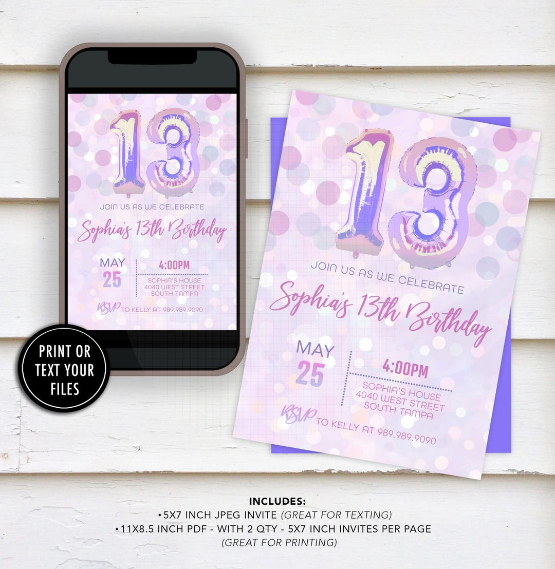 Teen Girl Birthday Invitation Printable: "iridescent BIRTHDAY ...