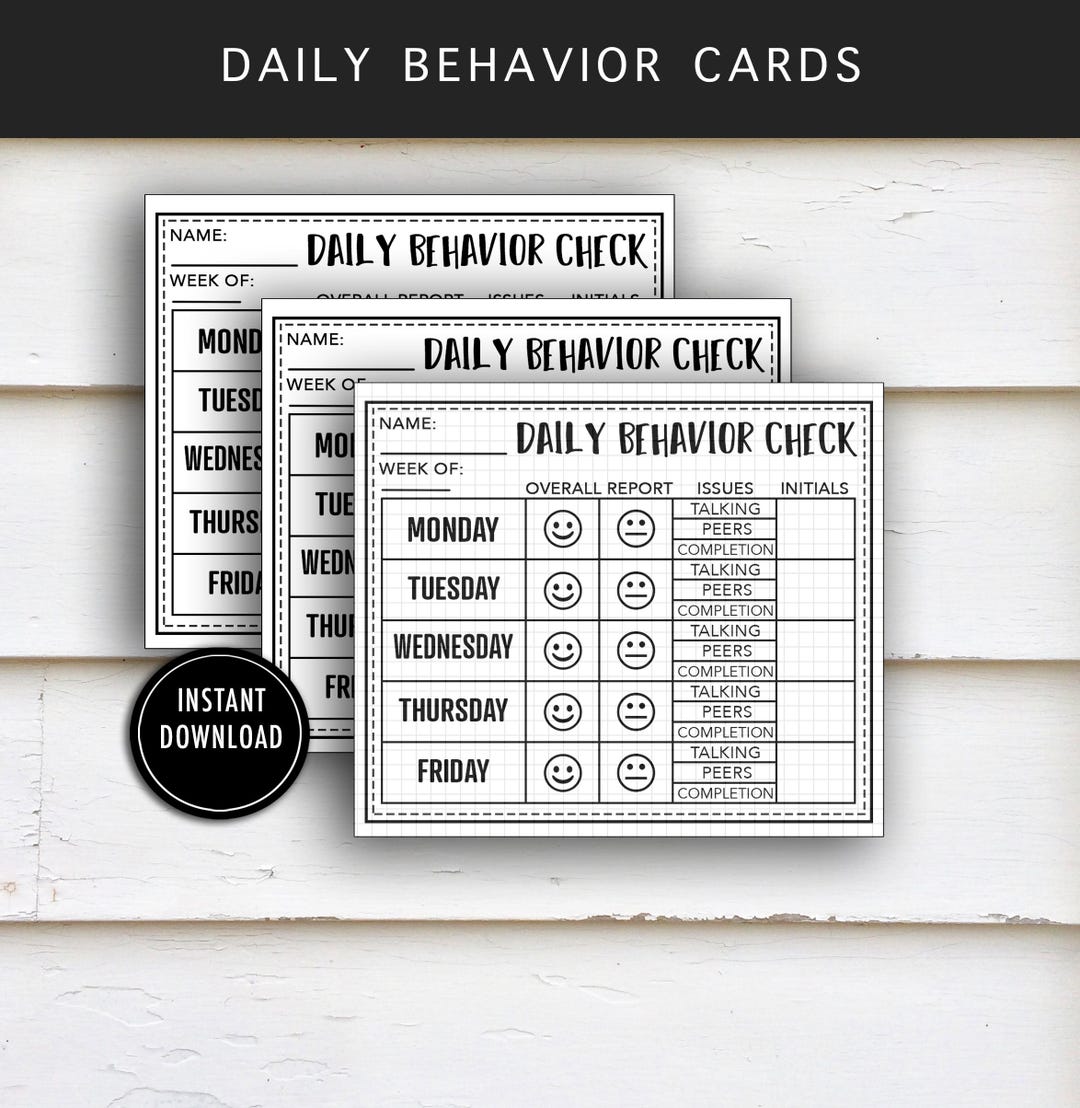 Daily Behavior Chart Printable: Student Behavior Report Cards (PDF ...