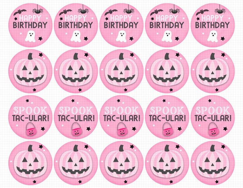 Pink Halloween Birthday Cupcake Toppers Printable: - Etsy