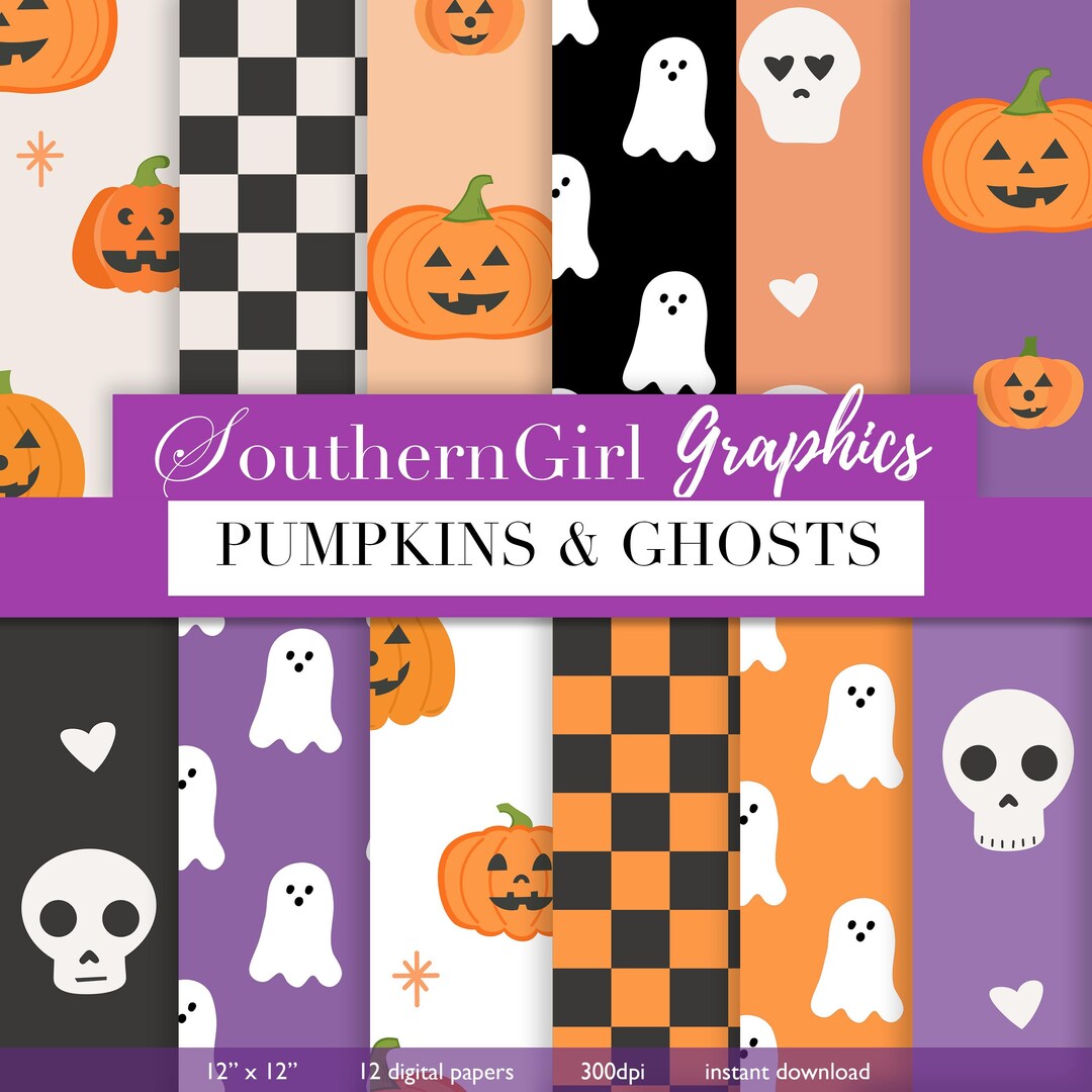 Pumpkin Halloween Digital Paper - "jack O Lantern" Seamless, Ghosts ...