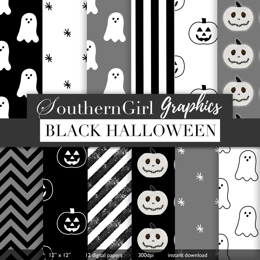 Black White Halloween Digital Paper - "black Halloween" With Jack O ...