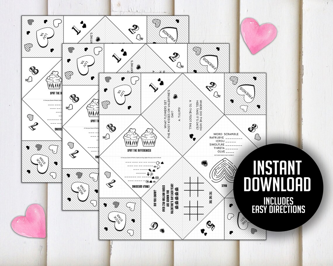 Valentine Fortune Teller: Kids Cut & Color Craft (digital Download) - Etsy