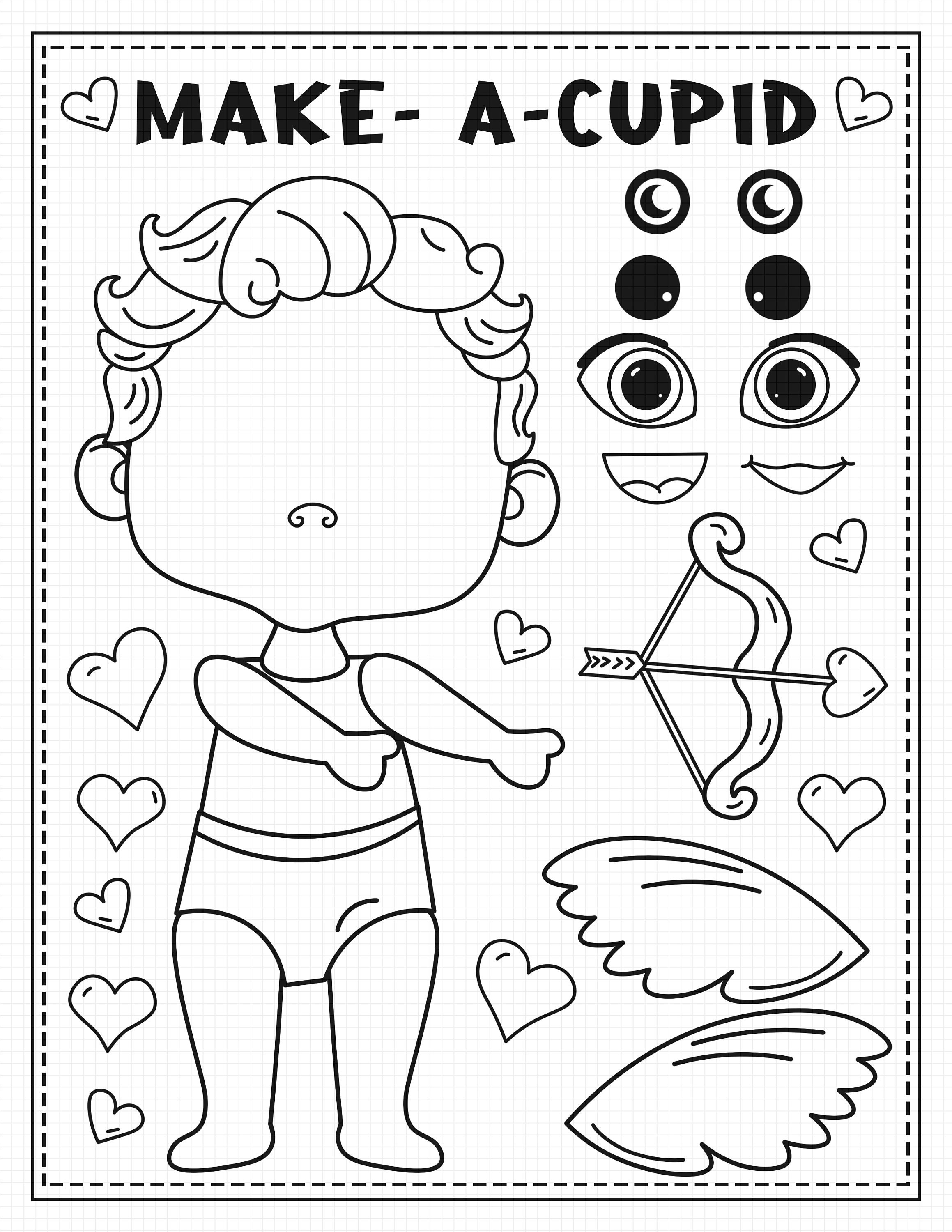Valentine Cut and Paste Printable - "valentine Crafts" Cupid, Coloring ...