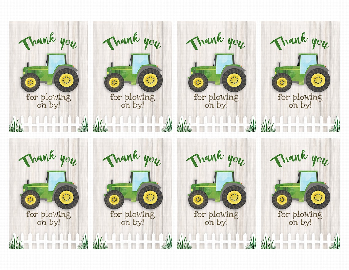 Tractor Favor Tag Printable: Green Tractor, Tractor Birthday, Farm ...
