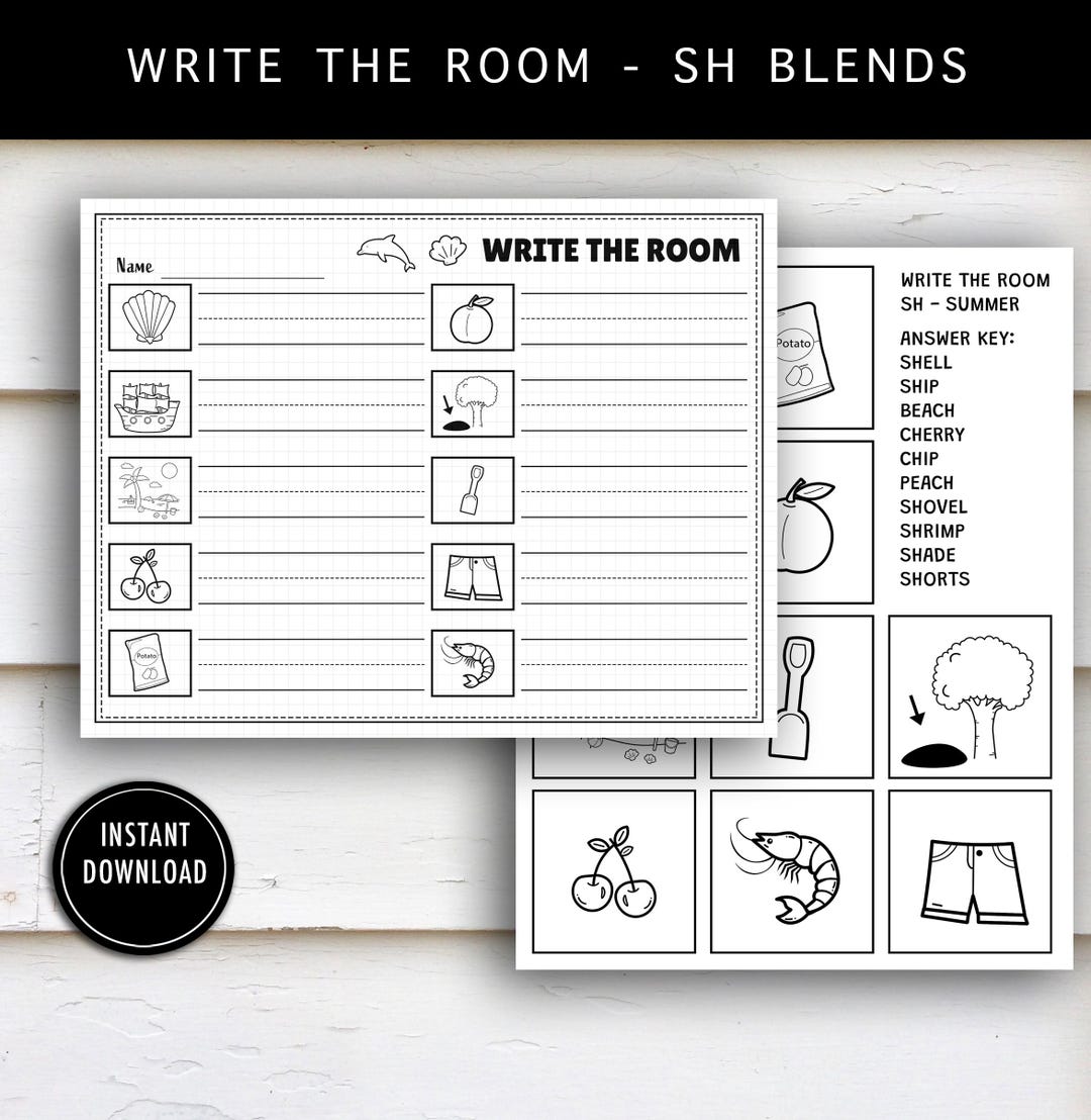 Write the Room SH Blends Practice - "sh Sounds" - Summer, Centers Sh ...