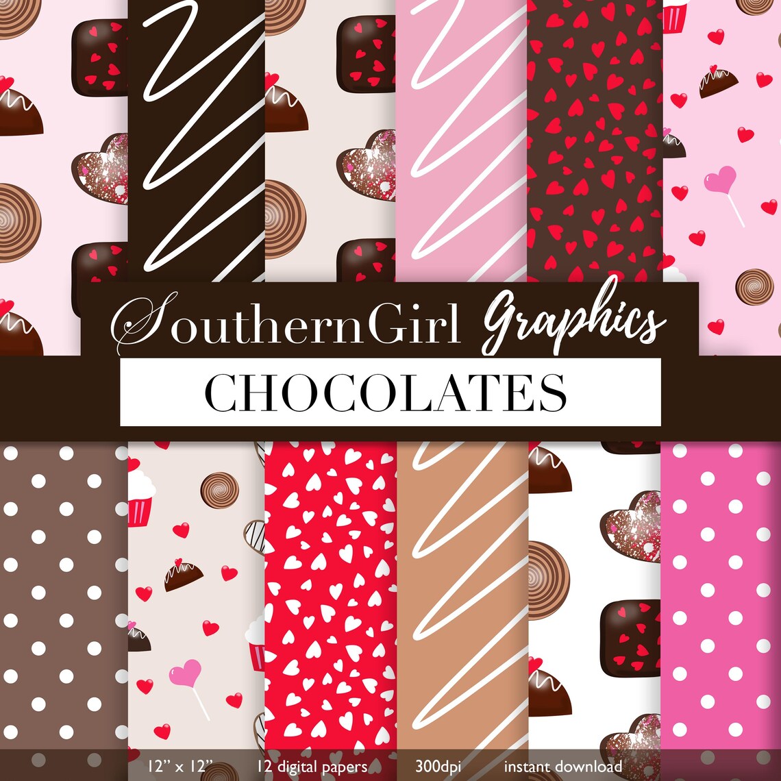 Chocolate Digital Paper: Valentine's Day Seamless Patterns (digital ...