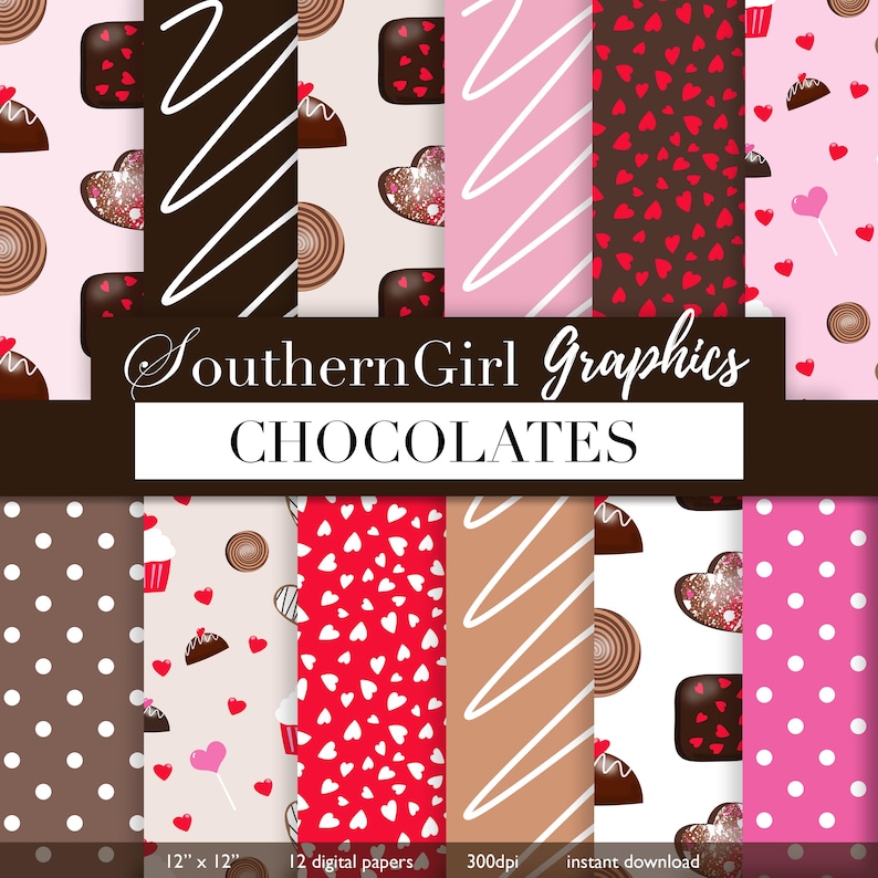 Chocolate Digital Paper: Valentine's Day Seamless Patterns (digital ...