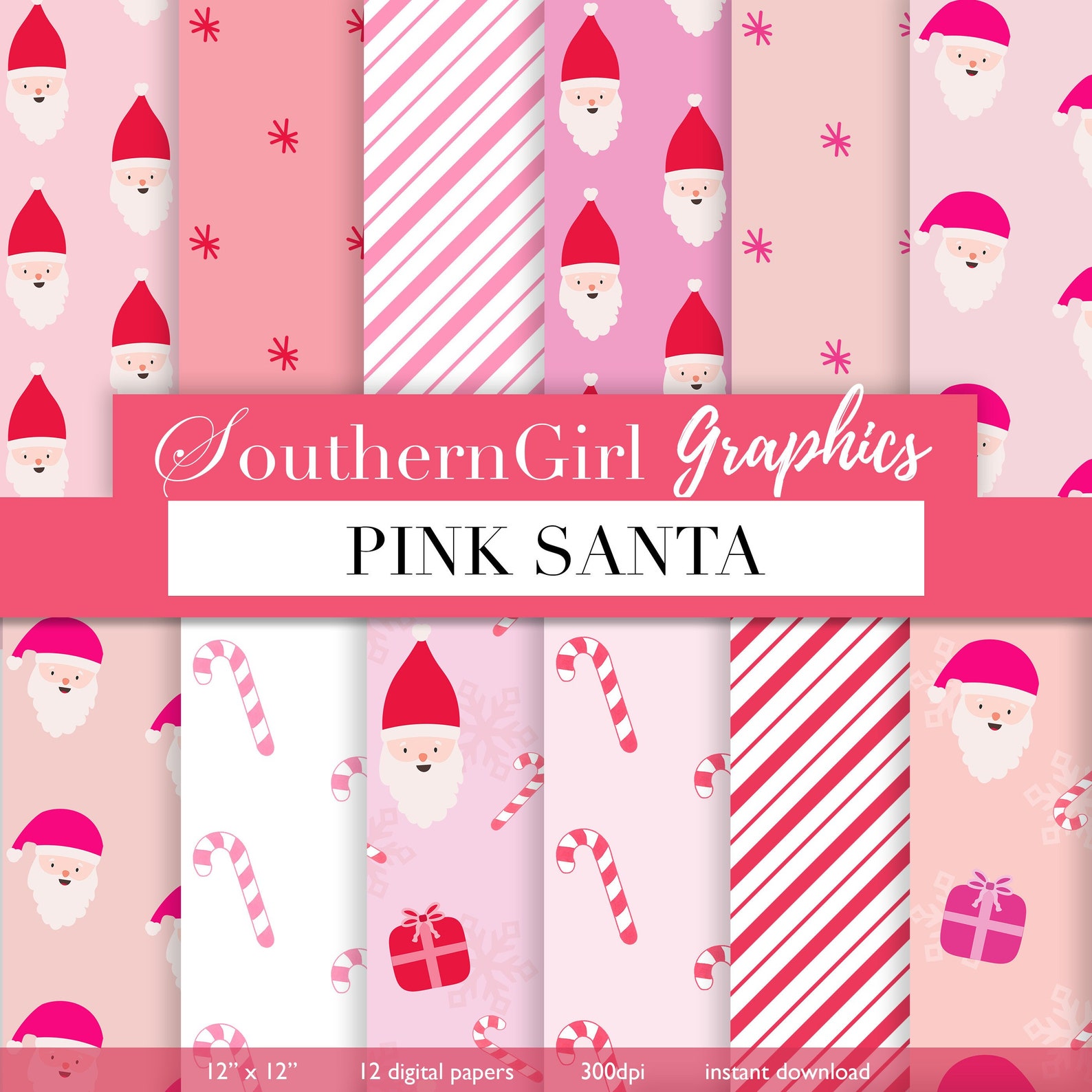 Santa Digital Paper: pink Santa Pink Santa Claus - Etsy